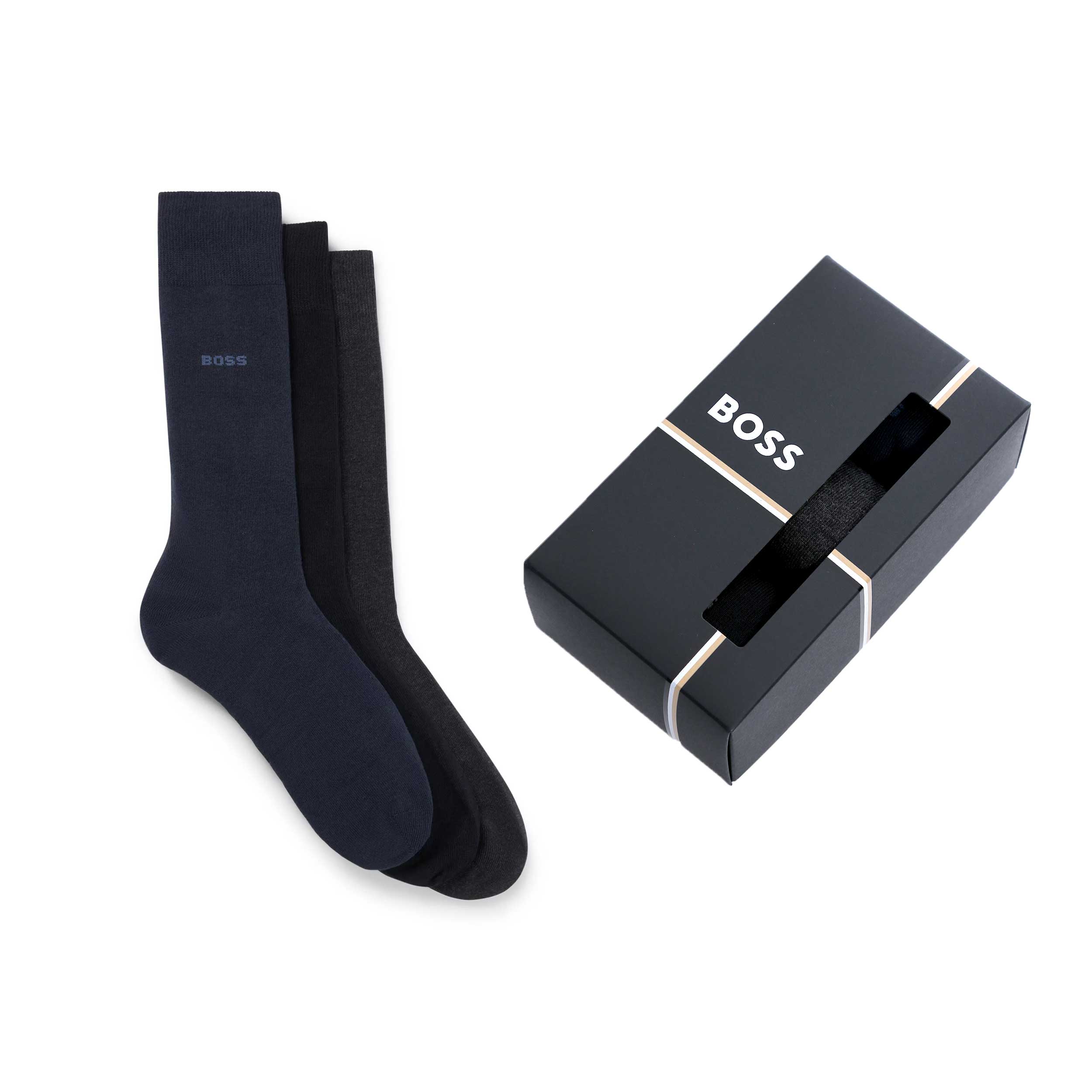 BOSS 3P RS Gift Set Uni CC Sock in Black, Grey & Navy | Black Black ...