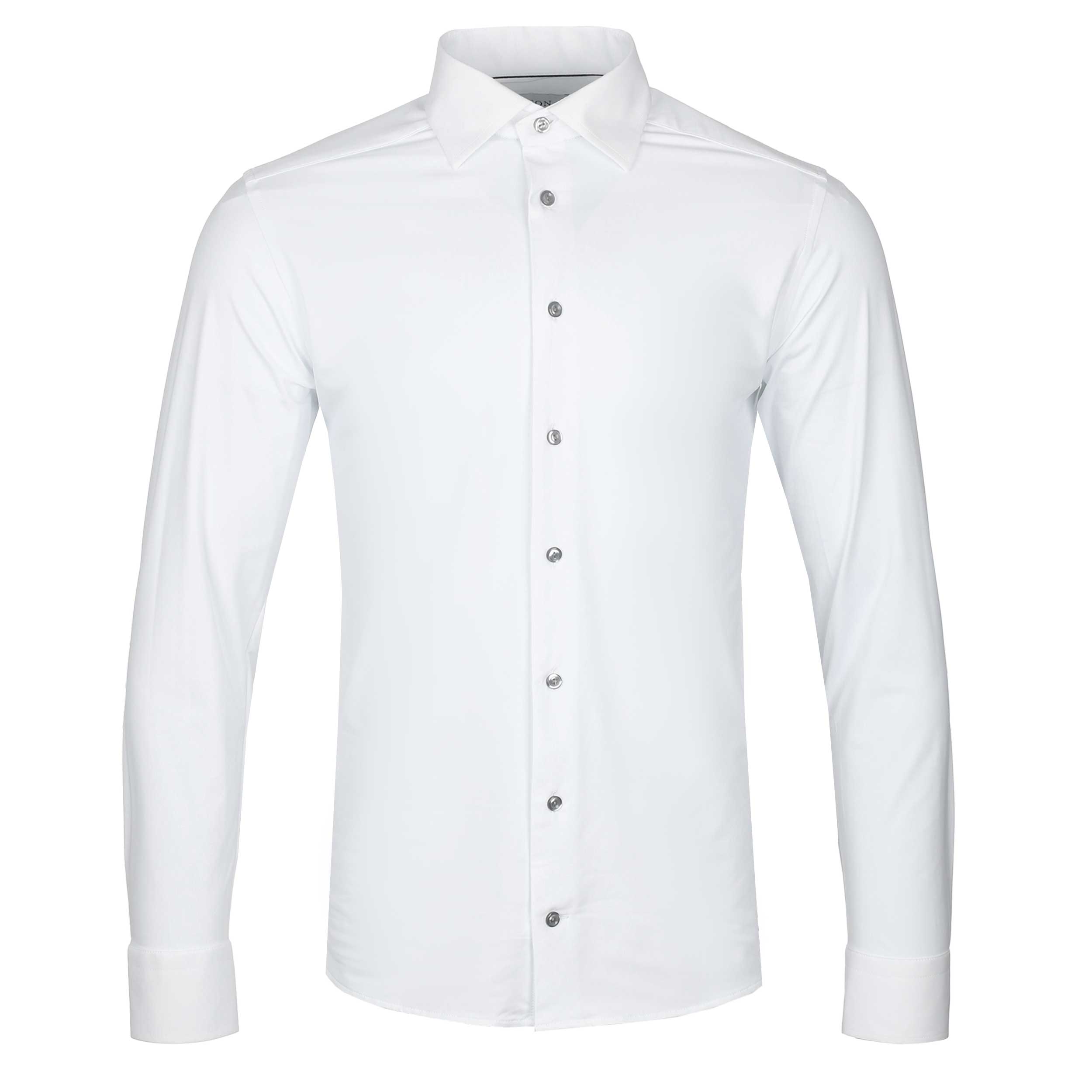 Eton Slim Fit 4 Way Stretch Shirt in White & Silver Buttons | Eton ...