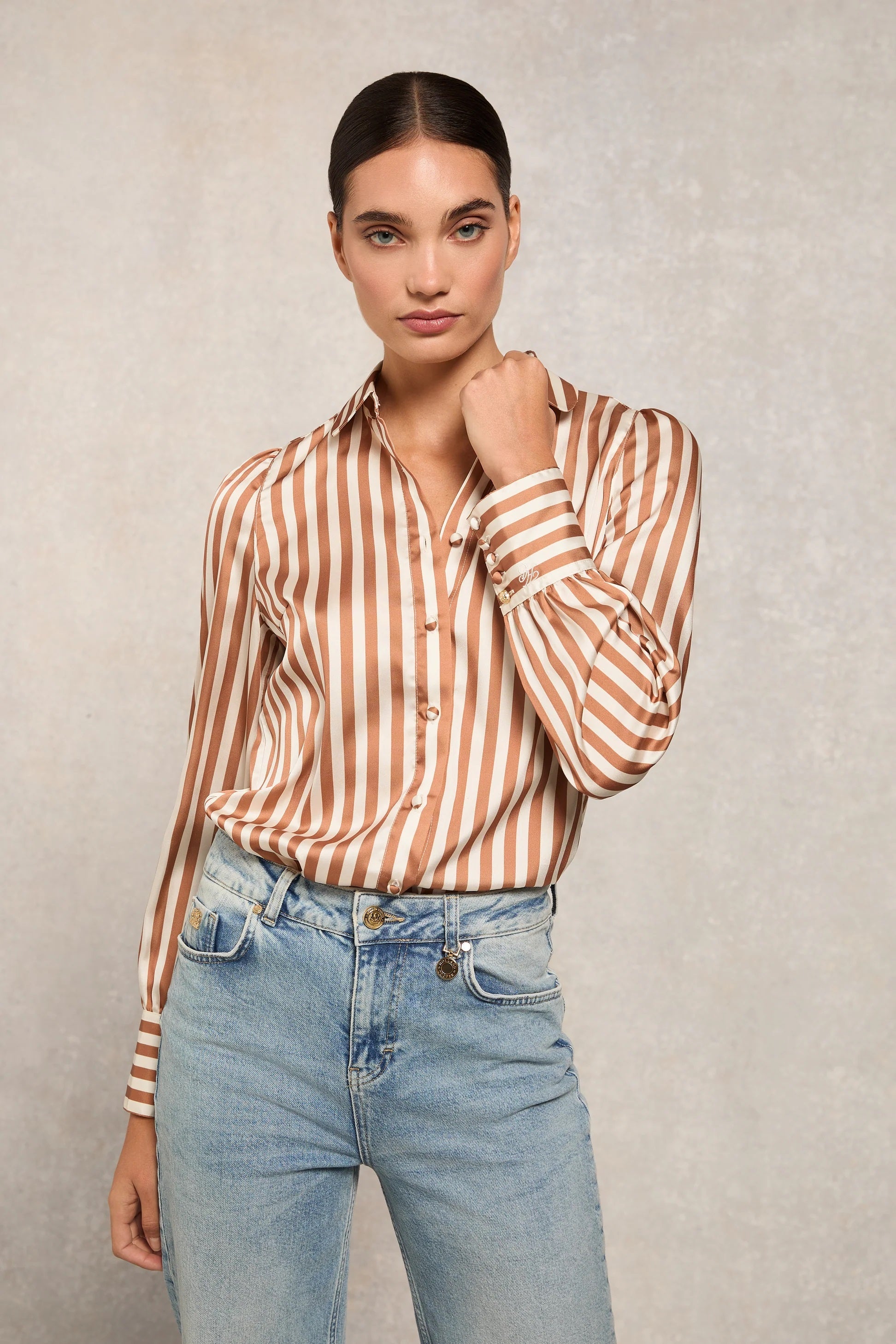 Holland Cooper Isla Satin Shirt in Terracotta Stripe | Holland Cooper ...