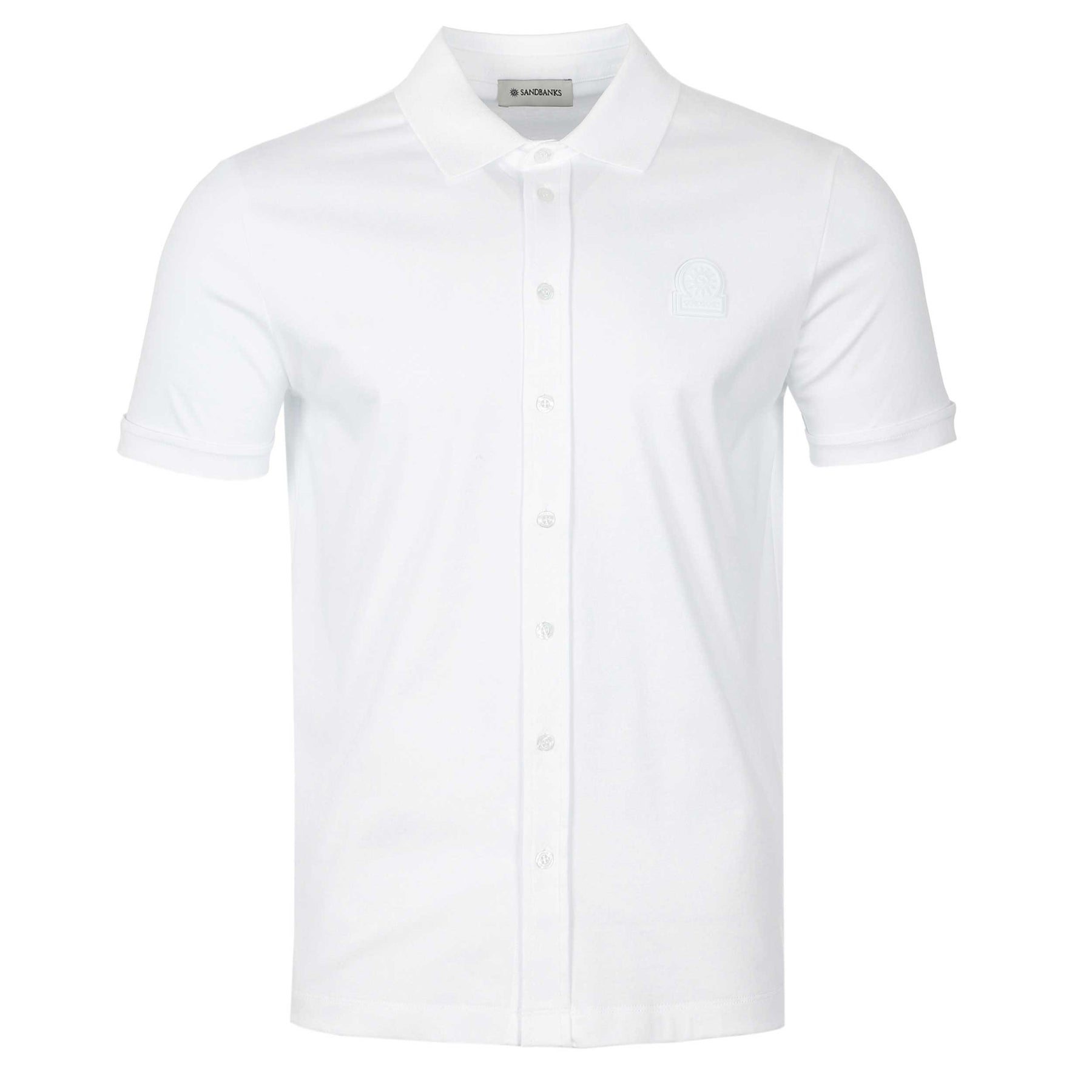 Sandbanks Interlock Full button Polo Shirt in White | Sandbanks ...
