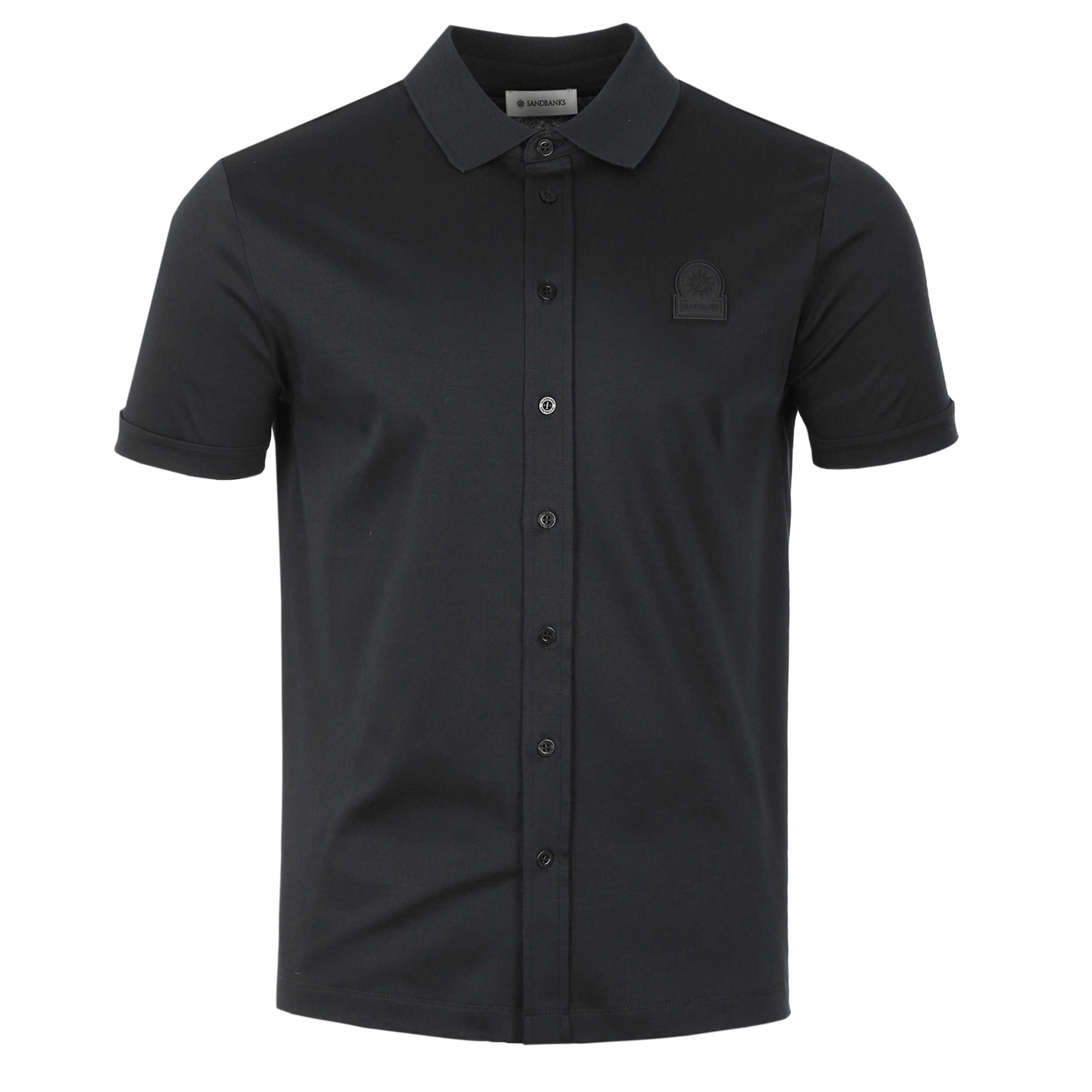 Sandbanks Interlock Full button Polo Shirt in Black | Sandbanks ...